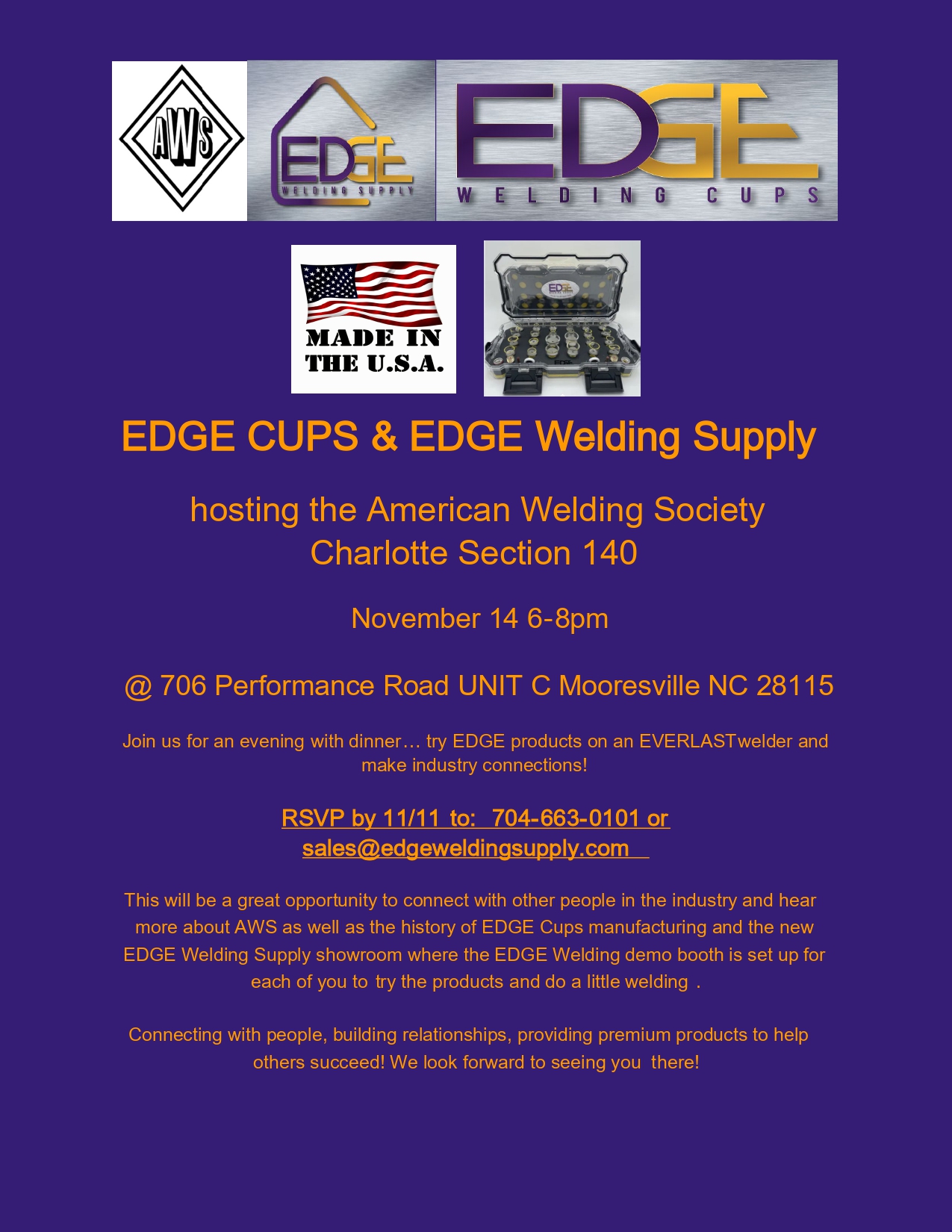 ?Join Us 11/14 for EDGE Welding Cups Dinner & Demos? - AWS Charlotte ...