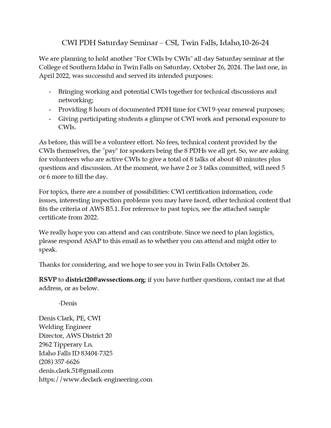 ?Join Us 10/26 For CWIs by CWIs - PDH Saturday Seminar? - AWS Idaho ...