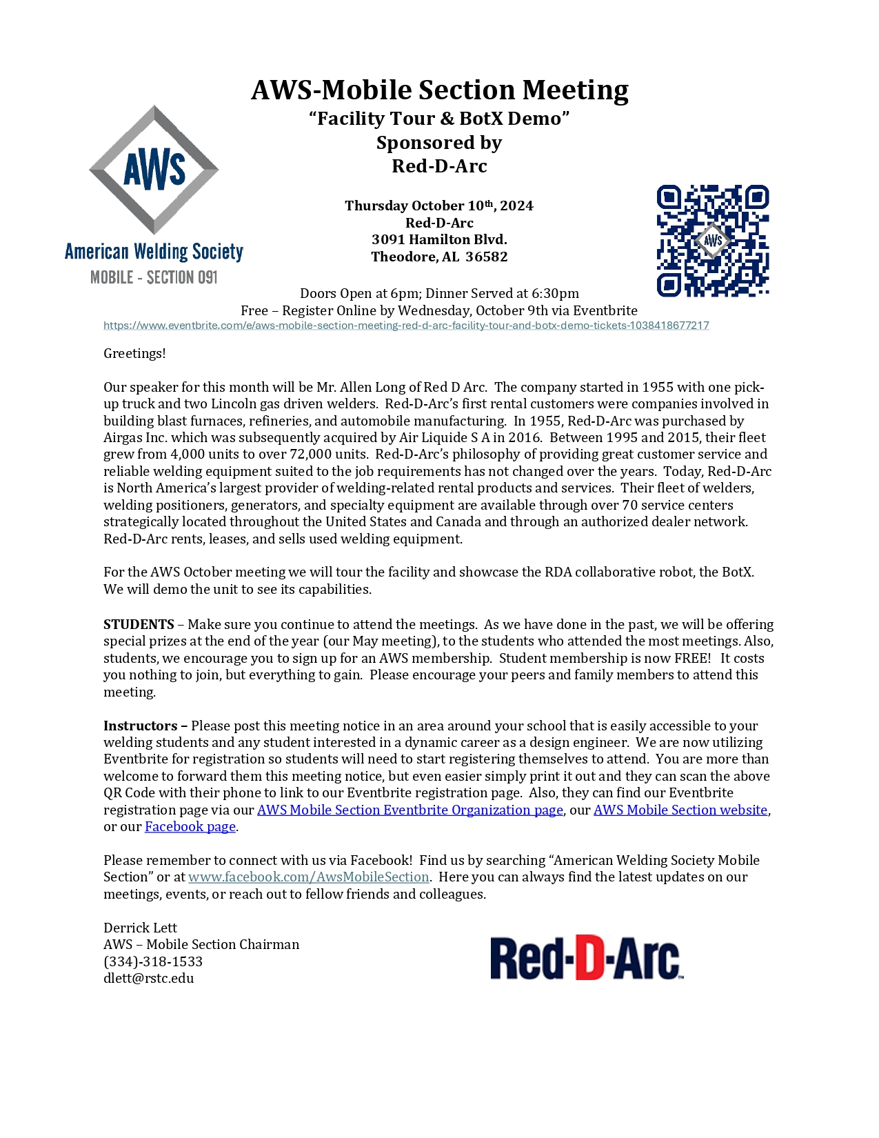 ?Join Us 10/10 for Section Monthly Meeting - Red-D-Arc Facility Tour ...