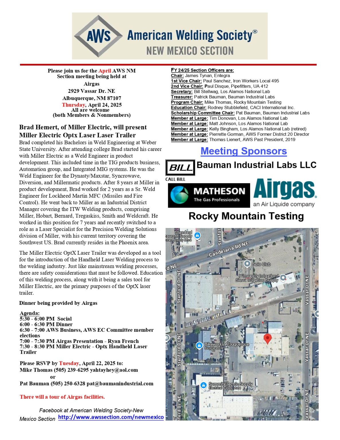 ?Join Us 4/24 for Awards Meeting and Technical Talk by Miller Electric⚡ - AWS New Mexico Section