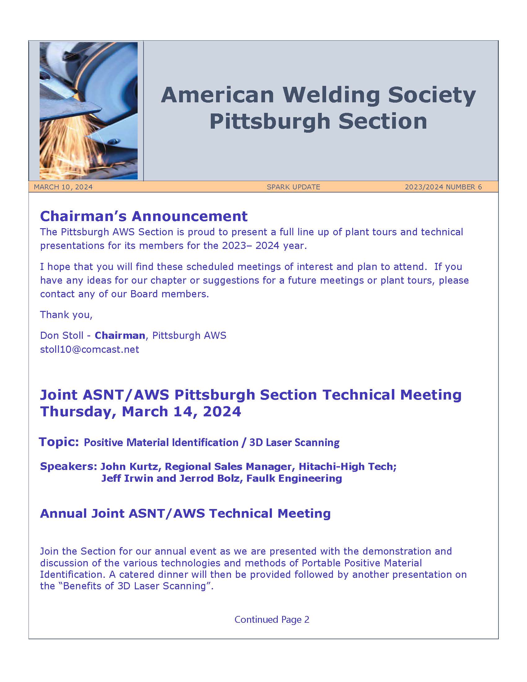 Joint ASNT/AWS Pittsburgh Section Technical Meeting Thursday, March 14 ...